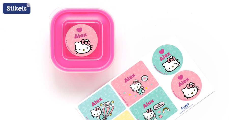 Hello Kitty Name Labels for Water Bottles and Lunch Boxes - Stikets